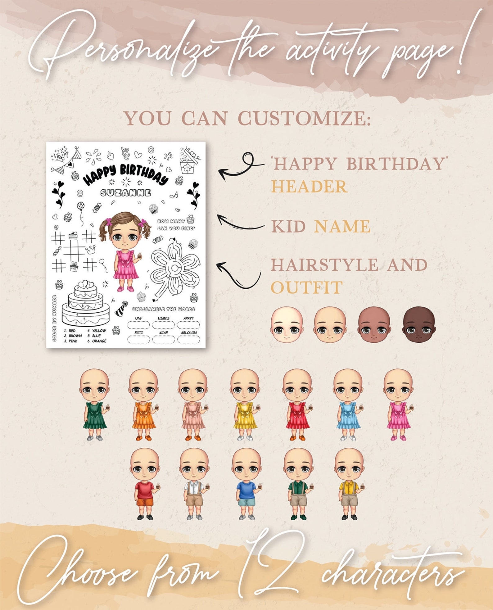 Birthday Activity Sheet Printable Activities for Kids - Etsy