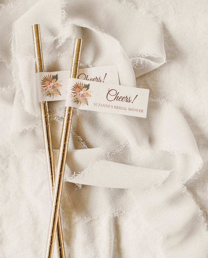Editable Straw Labels | Boho Straw Flags | Bridal Shower Mimosa Straw ...