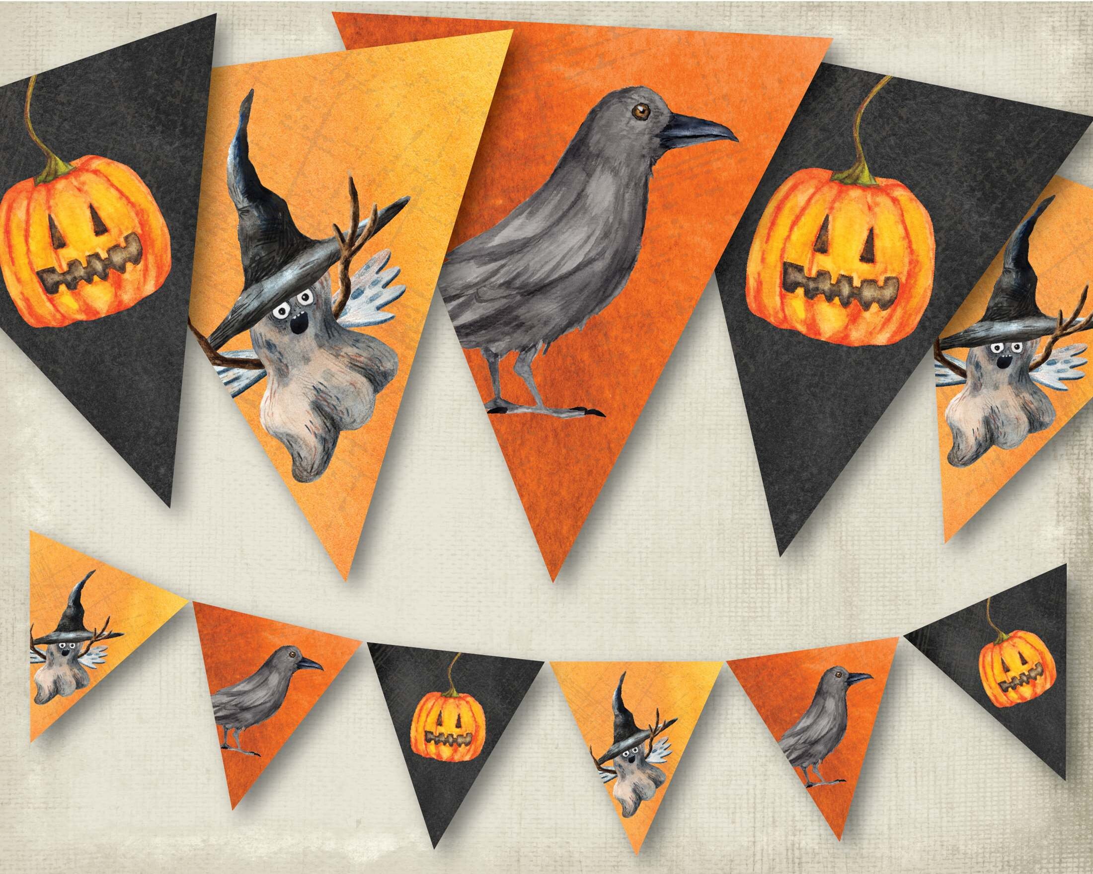 Halloween banner RAVEN ghost banner printable garland | Etsy