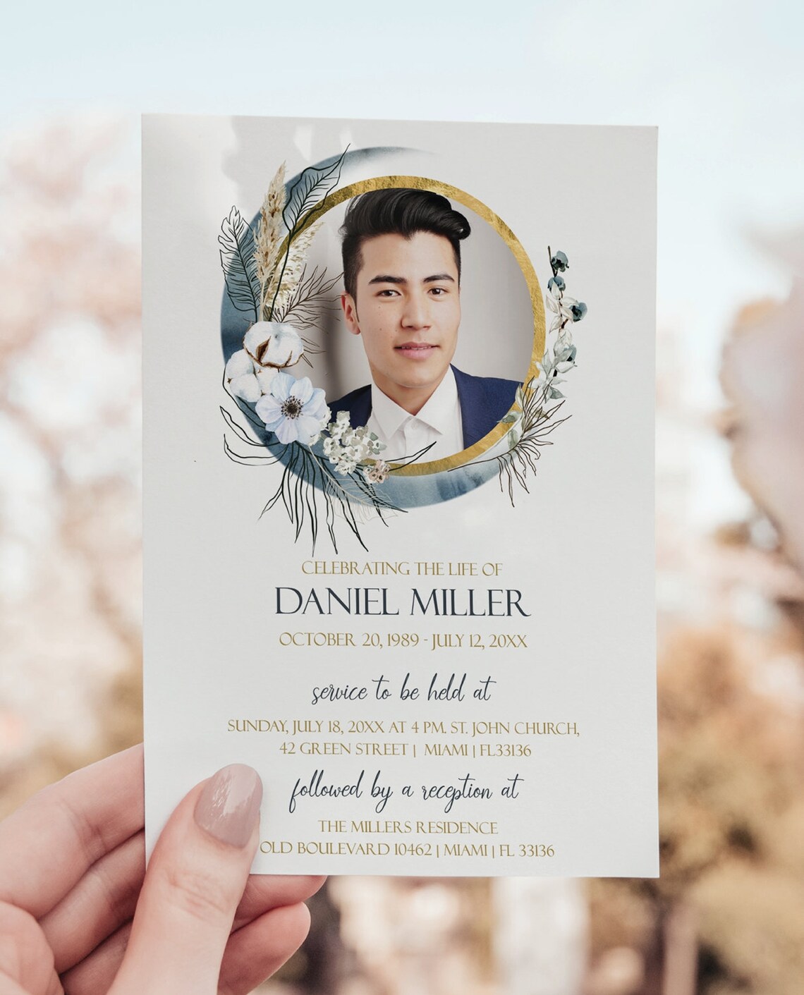 Funeral Invitation Obituary Template Funeral Card Blue - Etsy