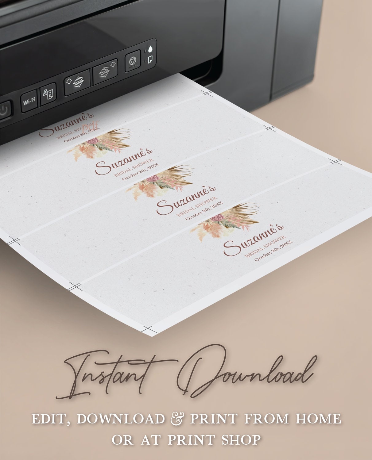 Boho Bridal Shower Bottle Labels Template Custom Water - Etsy