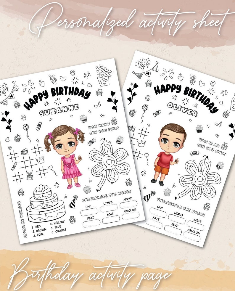 Birthday Activity Sheet Printable Activities for Kids - Etsy