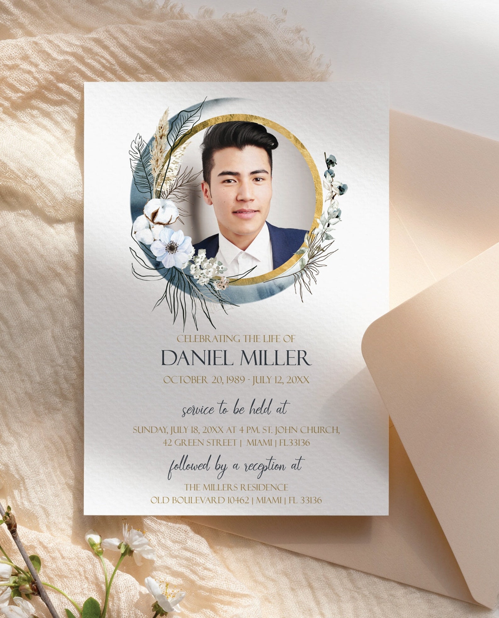 Funeral Invitation Obituary Template Funeral Card Blue - Etsy