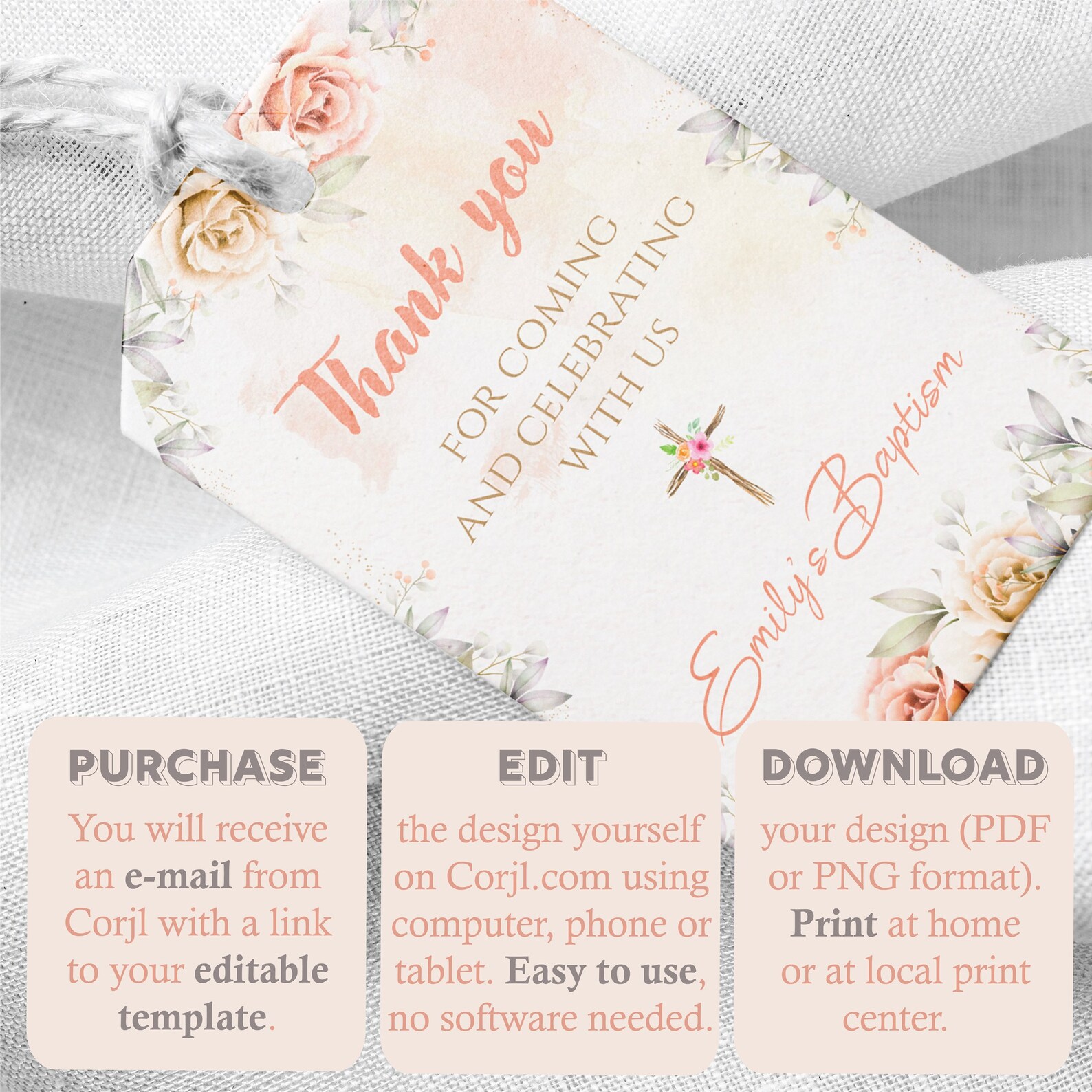Baptism Favor Gift Tag Template | Baptism Favors Personalized | Thank ...
