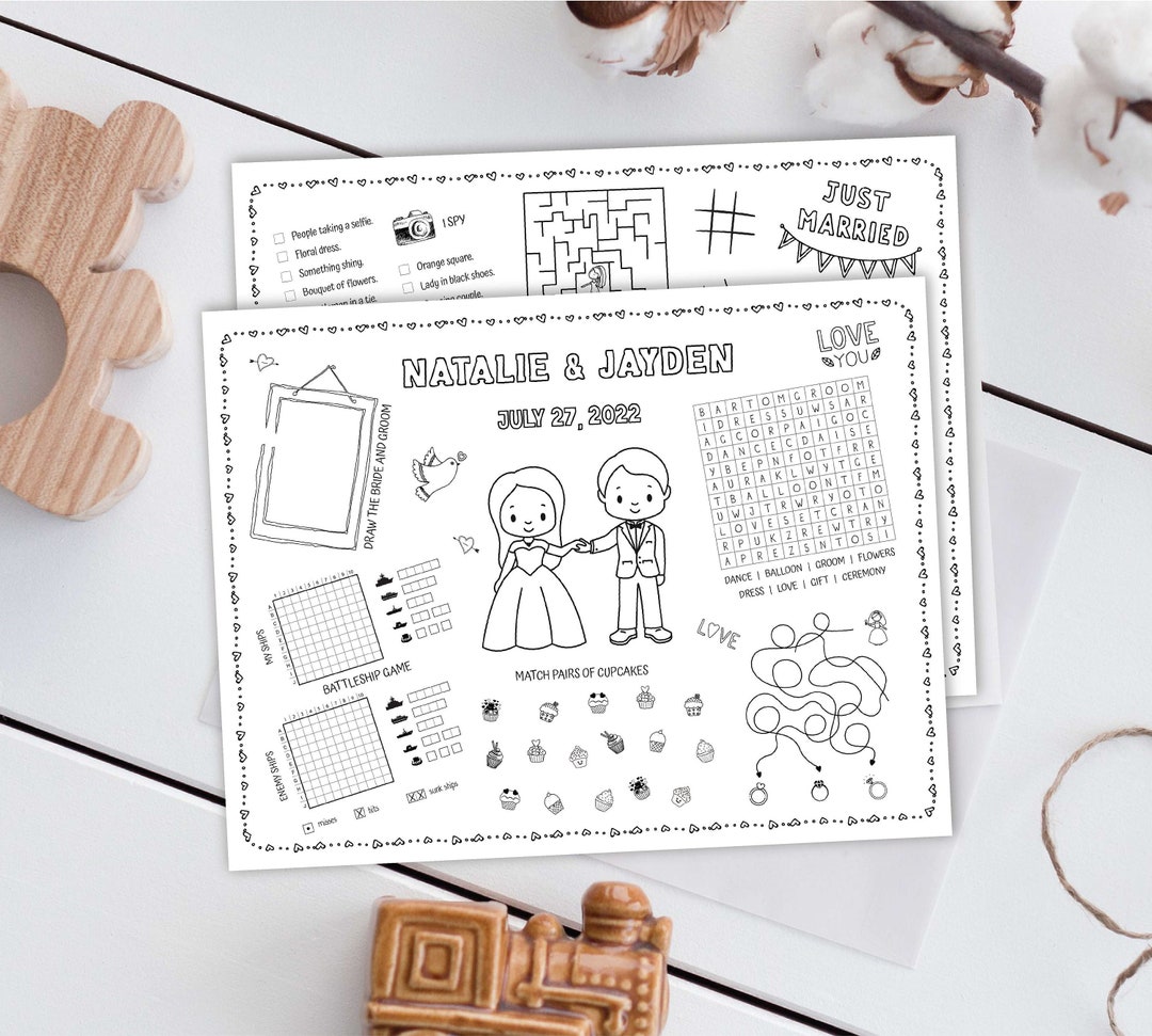 Printable Wedding Placemat | Wedding Activity Sheet | Wedding Coloring ...