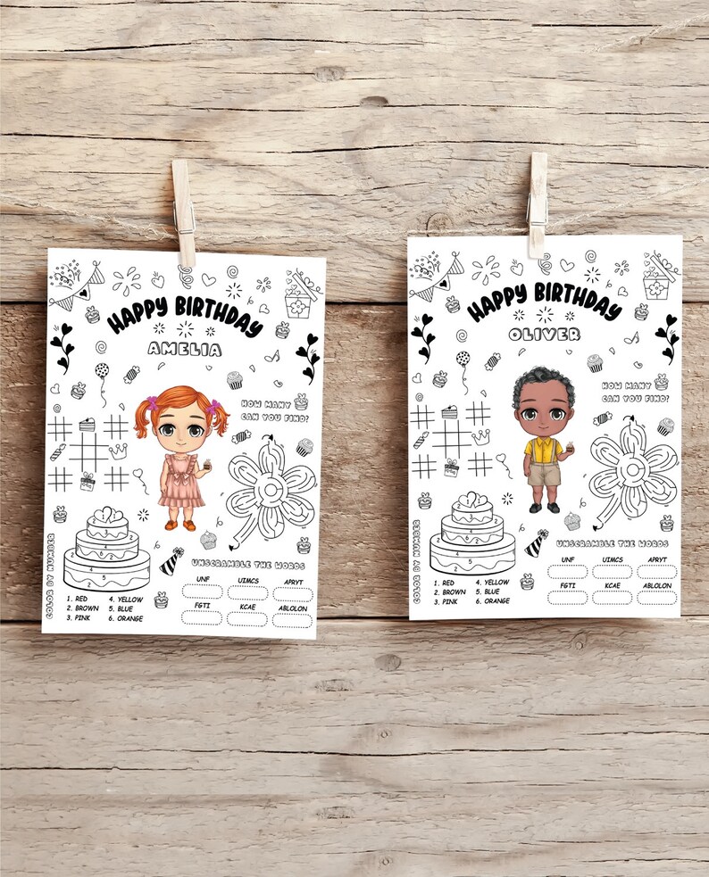 Birthday Activity Sheet Printable Activities for Kids - Etsy