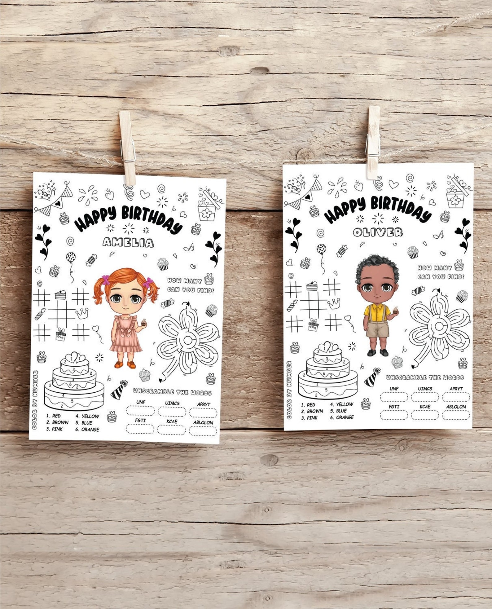 Birthday Activity Sheet Printable Activities for Kids - Etsy