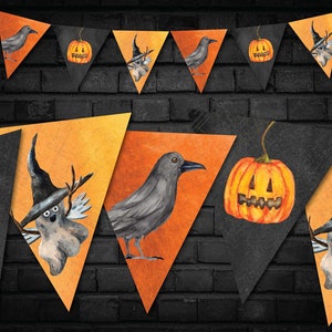 Halloween Banner RAVEN, Ghost Banner, Printable Garland, Orange ...