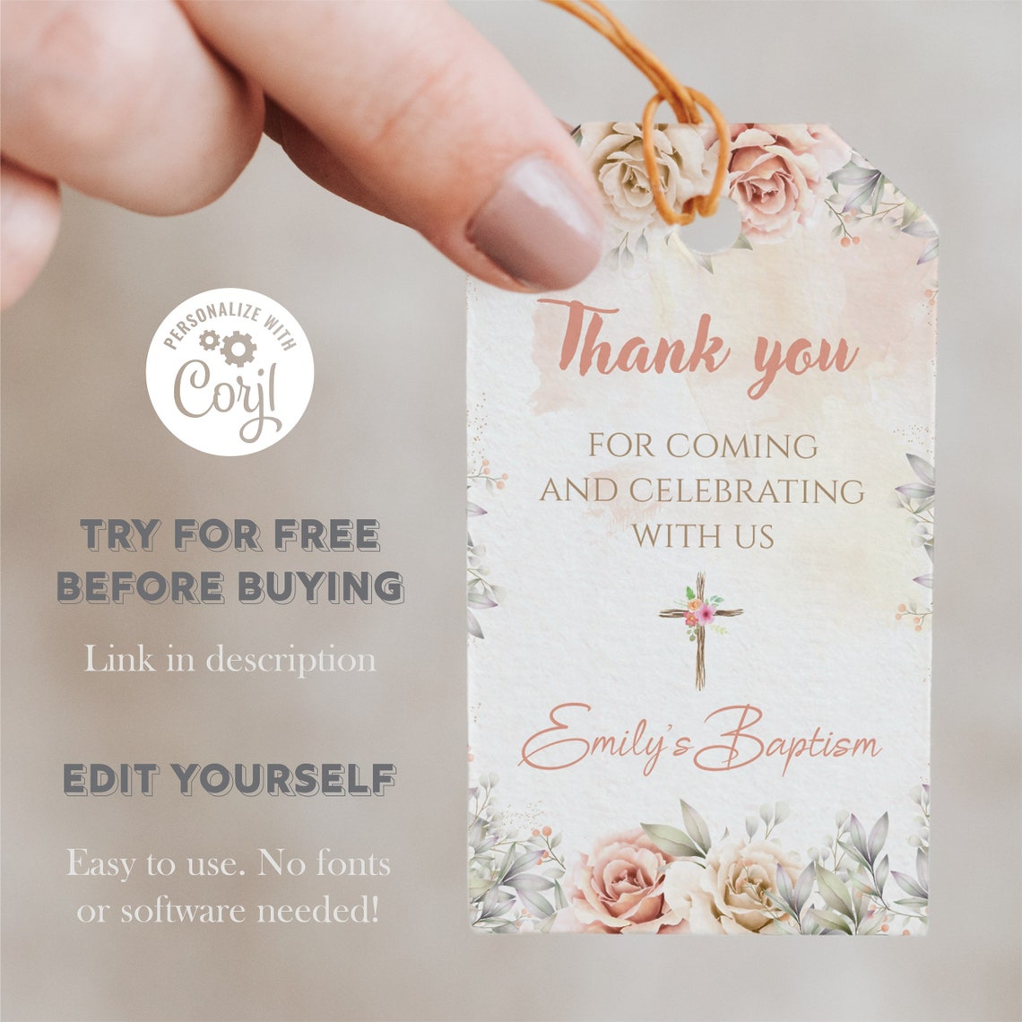 Baptism Favor Gift Tag Template | Baptism Favors Personalized | Thank ...