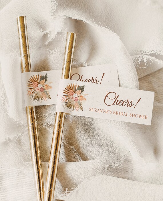 Editable Straw Labels Boho Straw Flags Bridal Shower - Etsy