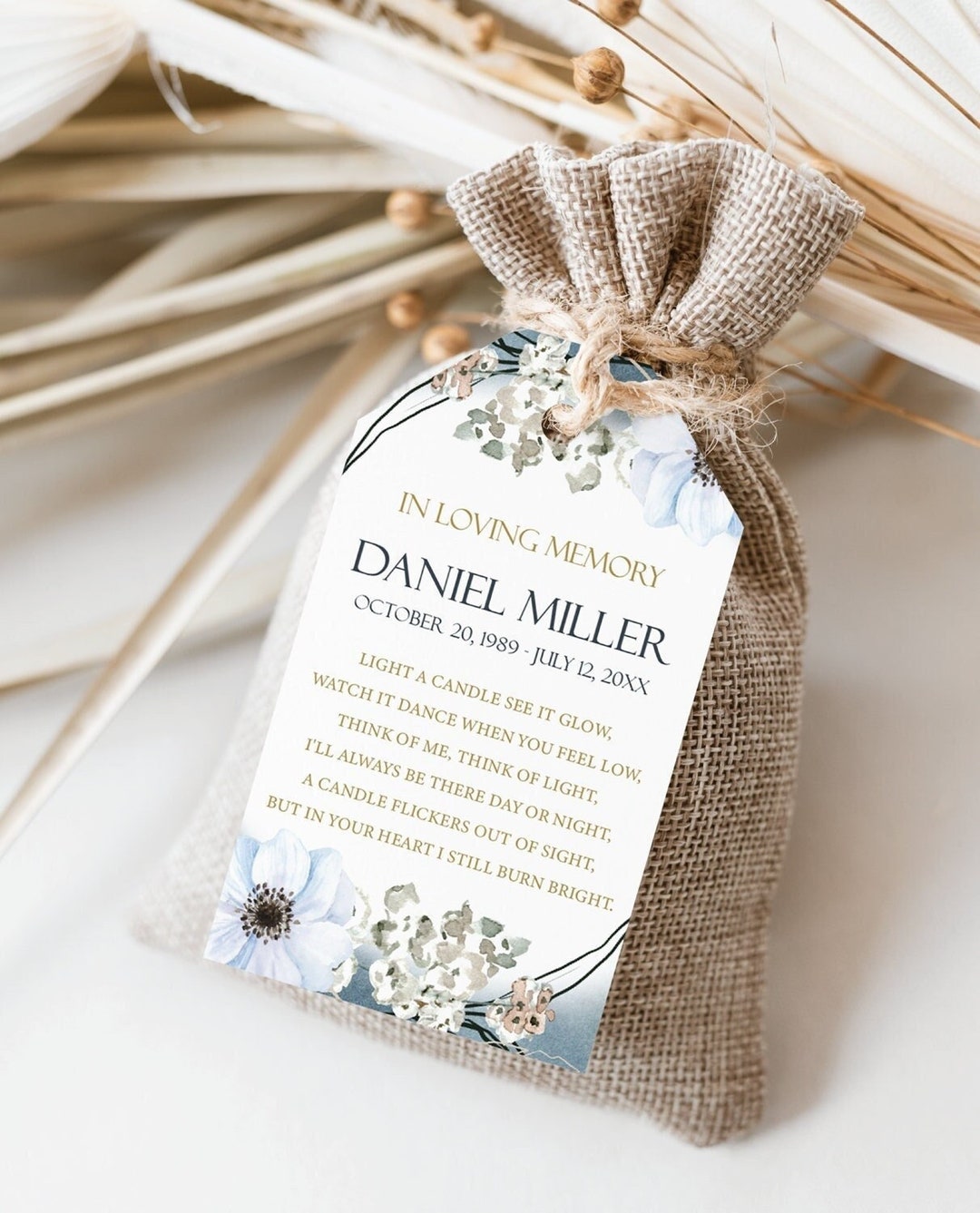 Funeral Favor Tag Template | Printable Funeral Gift Tag | in Loving ...