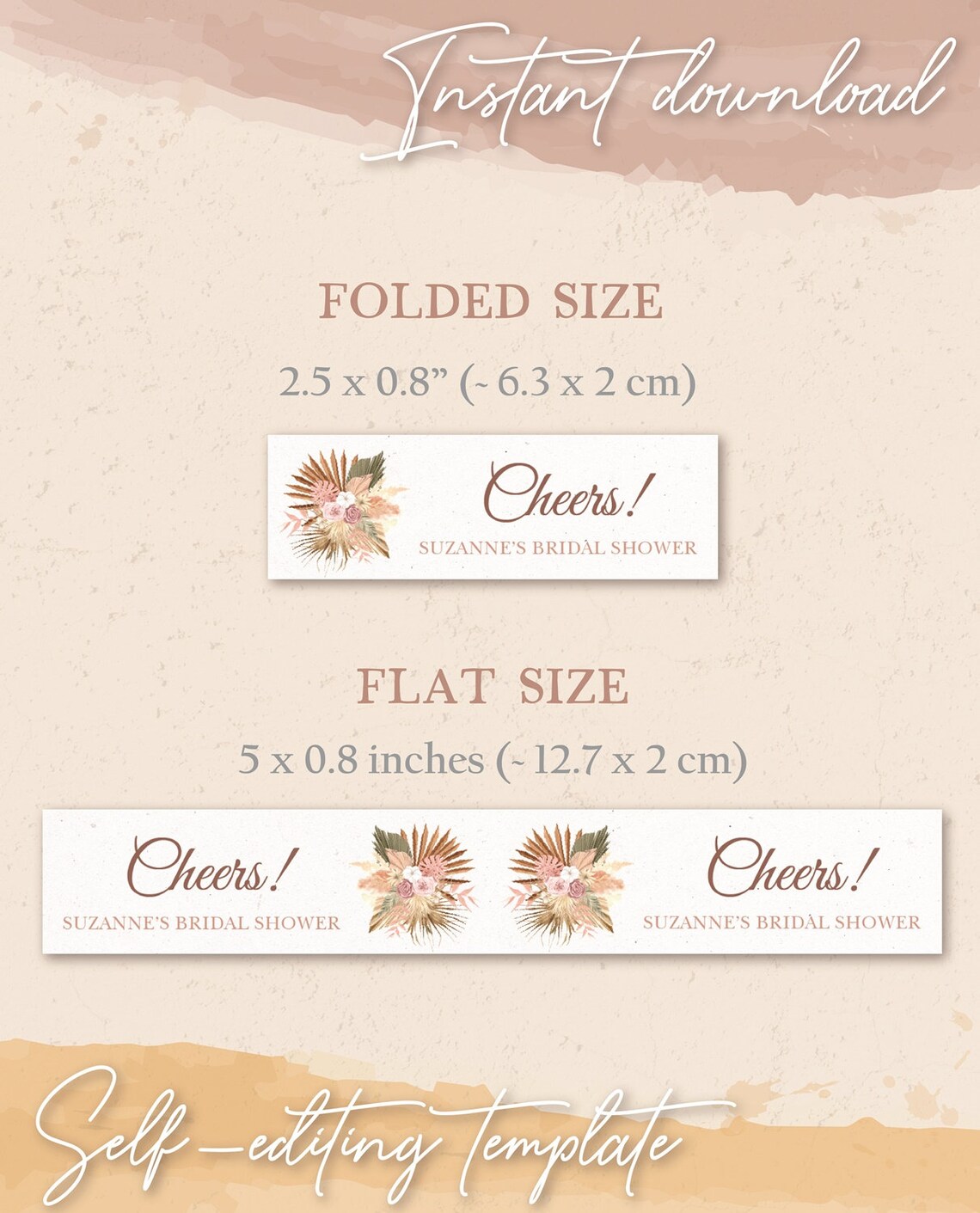 Editable Straw Labels Boho Straw Flags Bridal Shower | Etsy