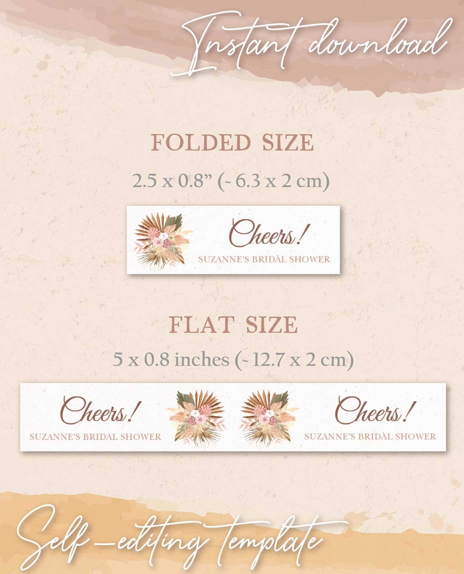 Editable Straw Labels Boho Straw Flags Bridal Shower - Etsy