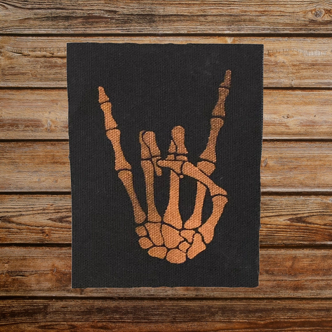 Rock on Skeleton Hand Cloth/canvas Sew on Patch - Etsy