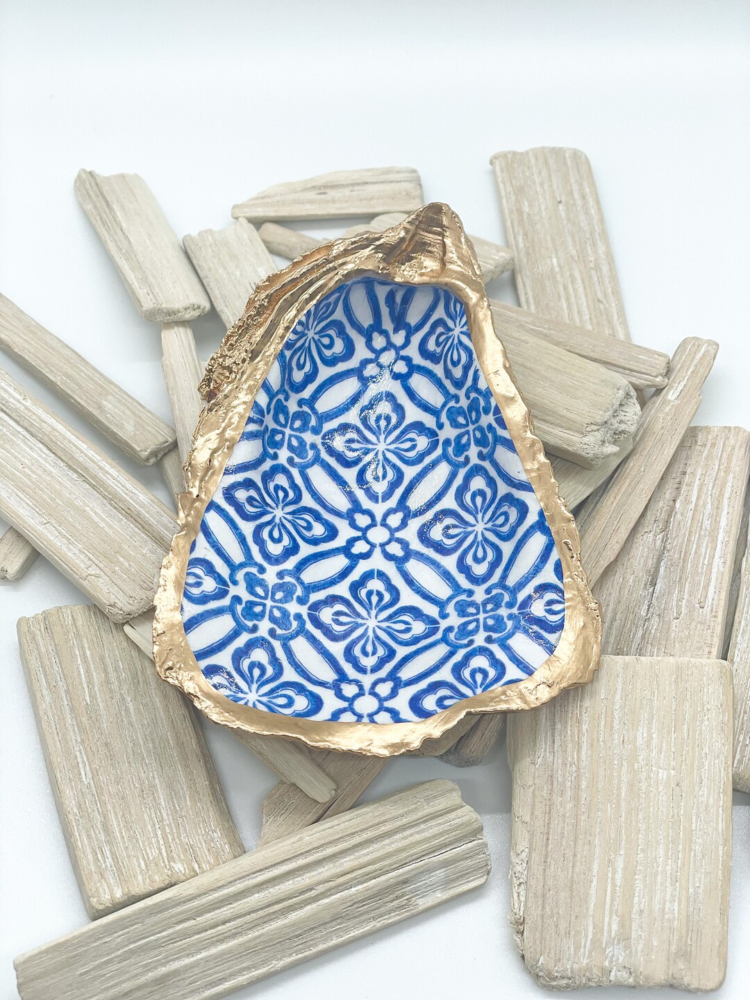 Blue and White Greek Oyster Trinket Dish, Oyster Jewelry Dish, Oyster ...