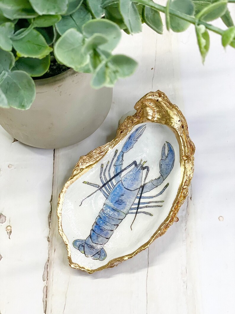 Blue Lobster Oyster Trinket Dish, Oyster Jewelry Dish, Oyster Ring Dish ...