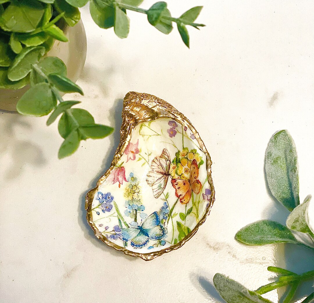 Butterfly Garden Oyster Trinket Dish, Oyster Jewelry Dish, Oyster Ring ...