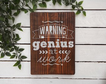 Genius at Work Sign | Etsy