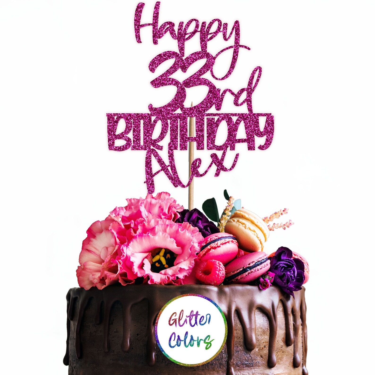 Personalised Happy 33rd Birthday Glitter Cake Topper, 20, 30, 40 ...