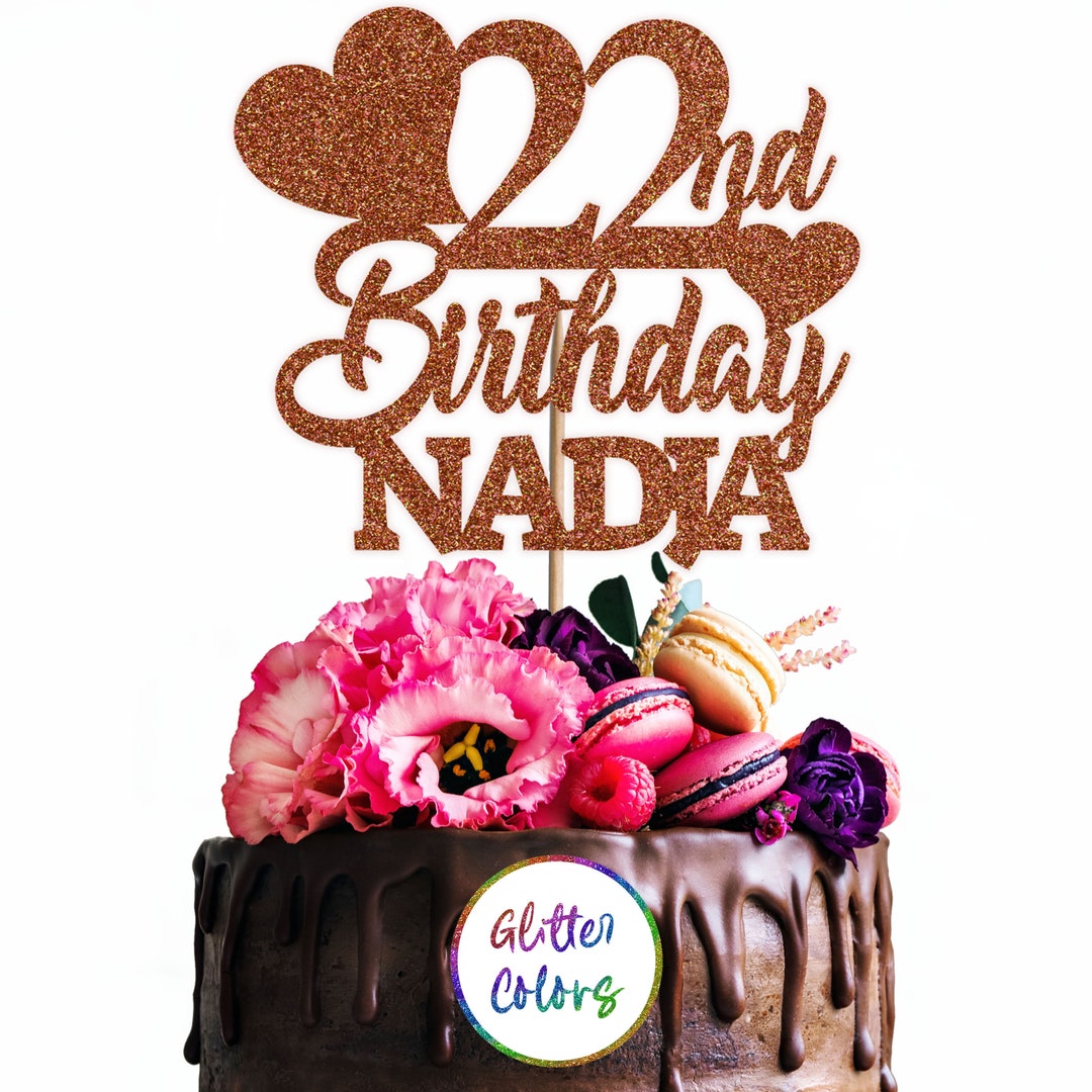 Personalised Glitter Cake Topper, Custom 22nd Birthday Cake Topper, 22 ...