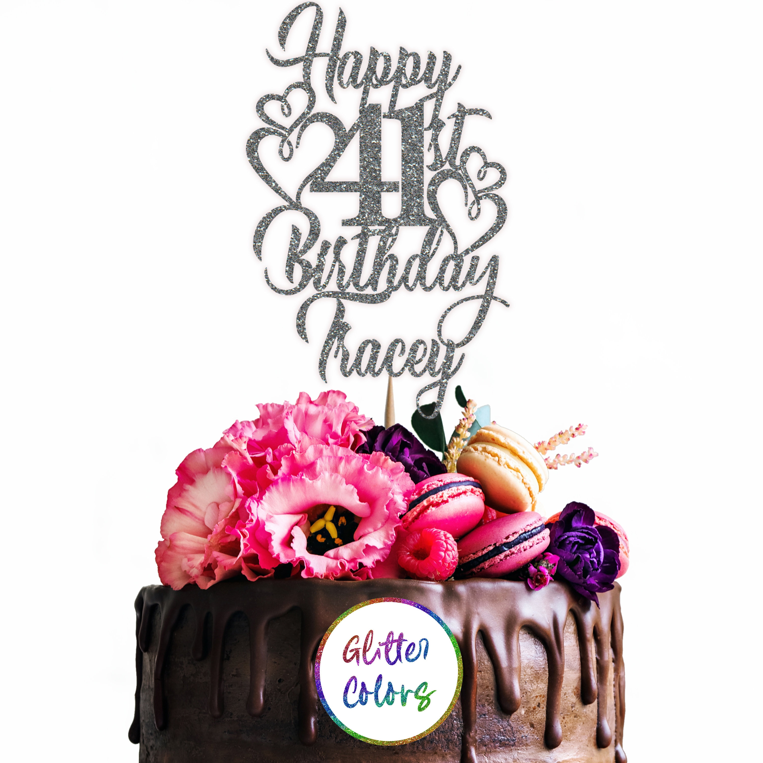 Cake Topper Personalised Custom Happy 41st Birthday Trace - Etsy