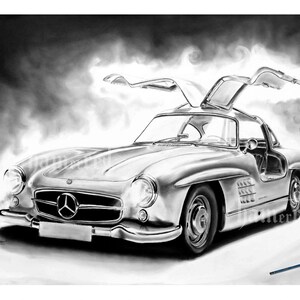 Mercedes Gullwing 300 SL Large Original Charcoal Art - Etsy