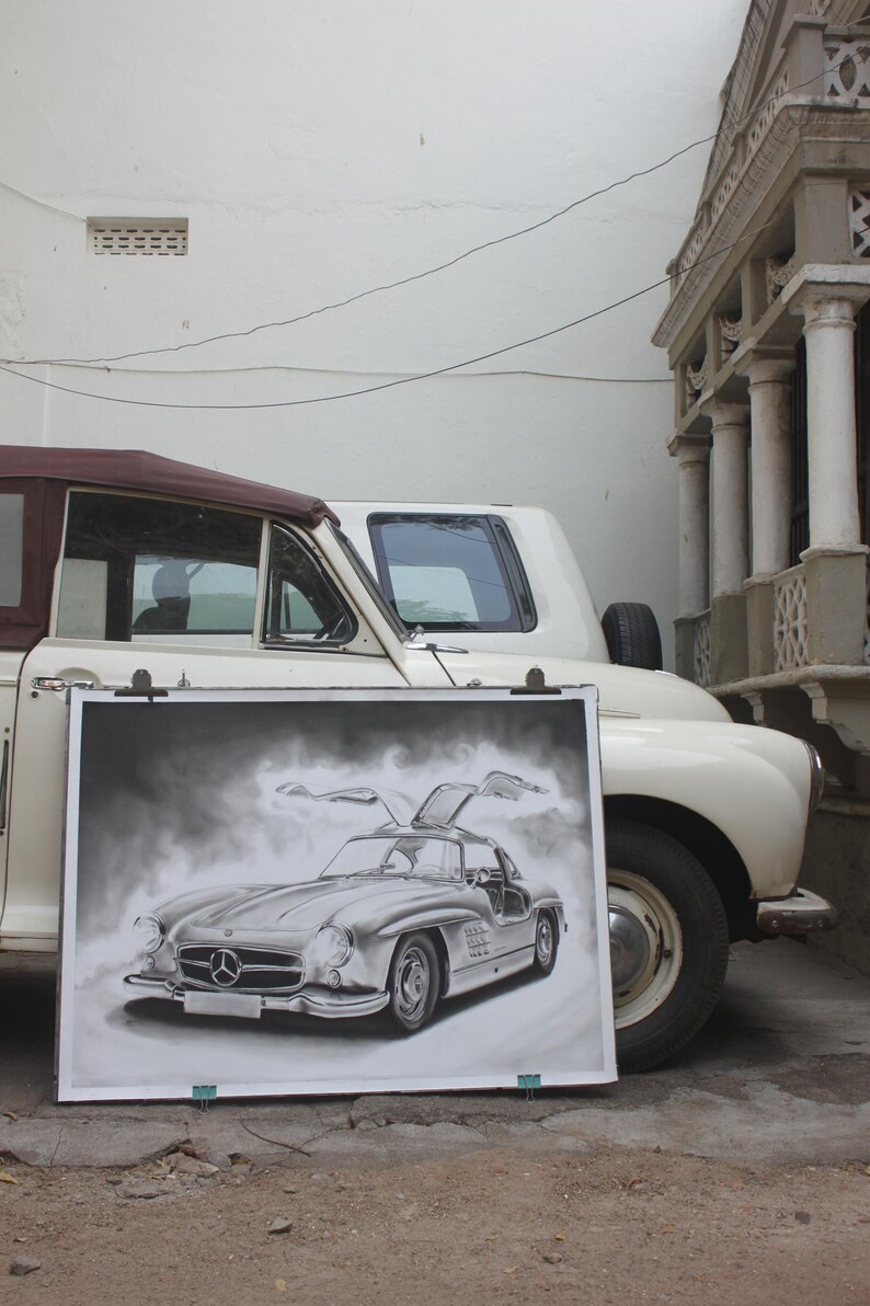 Mercedes Gullwing 300 SL Large Original Charcoal Art - Etsy