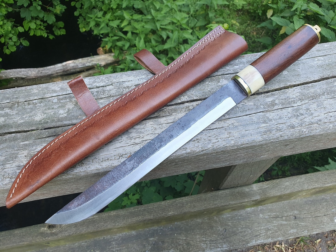Large Sax Knife With Sharp Blade Bone and Wood Handle Sax Leather ...