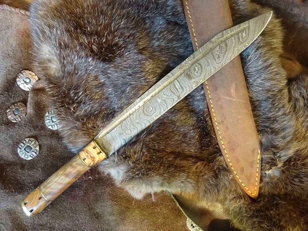 Sax Medieval Knife Viking Knife Damascus Knife Hand Forged Wood 43cm ...