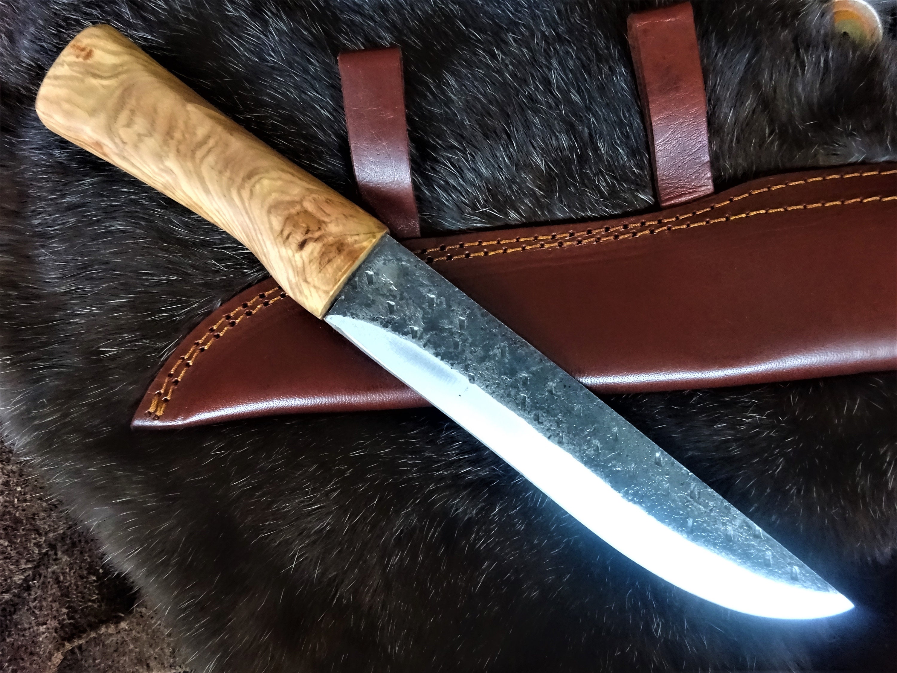 Beautiful rustic sax knife with carbon steel blade and wooden | Etsy