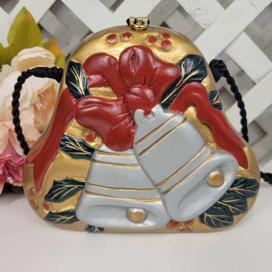 Rare Vintage Timmy Woods Holiday Bells Wooden Handbag Crossbody Purse ...