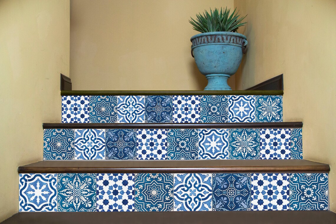 Blue Spanish Tiles Removable Stair Riser Decals - Etsy