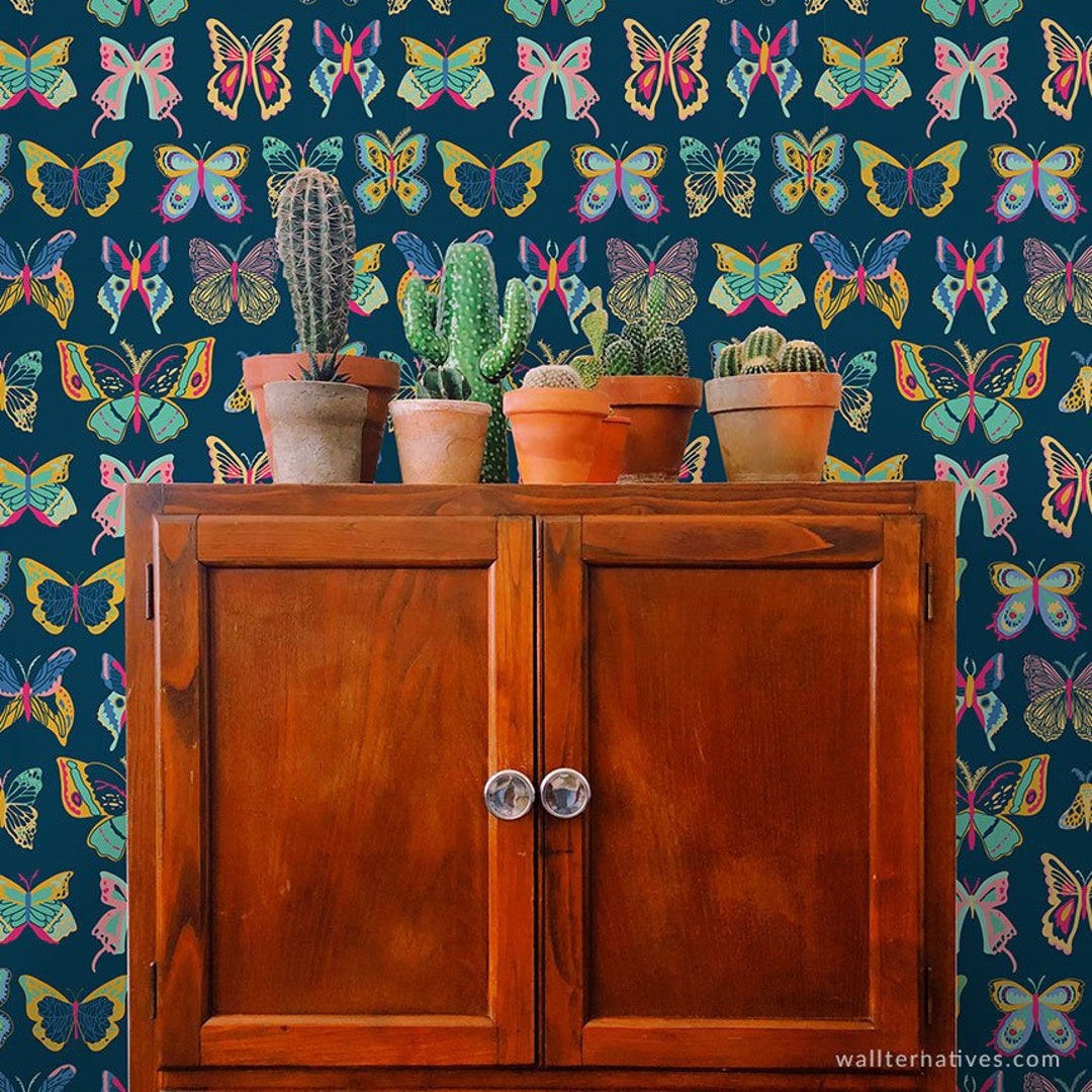 Removable Wallpaper - Colorful Blue Butterfly Designer Wallpaper ...