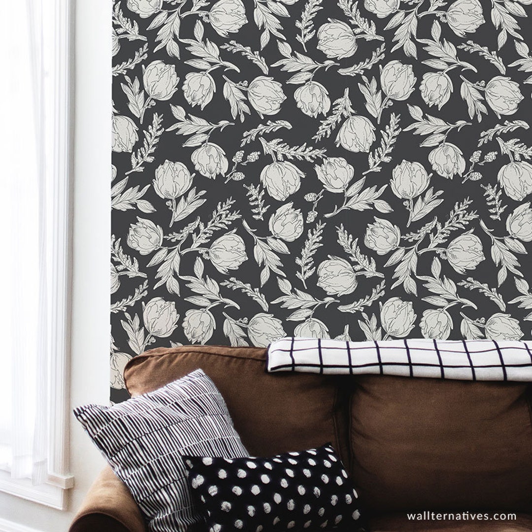 Removable Wallpaper Drawn Flowers Wall Stickers Painted Floral Wall ...