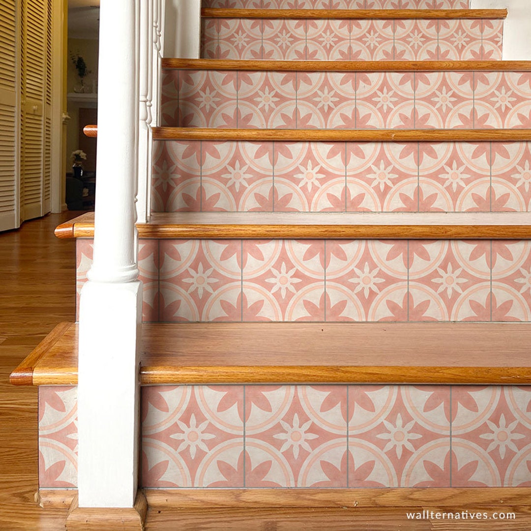 Pink Maison Tile Removable Stair Riser Decals - Etsy