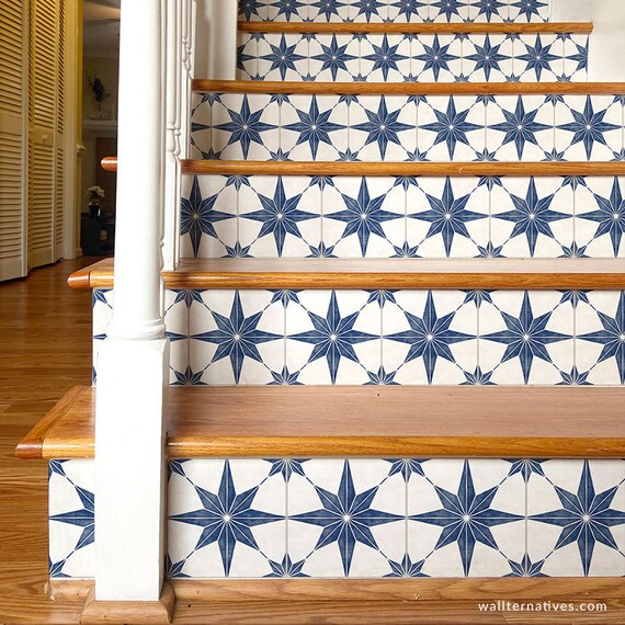 Blue on White You're A Star Tile Removable Stair Riser | Etsy