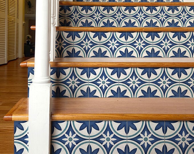Blue Maison Tile Removable Stair Riser Decals - Etsy