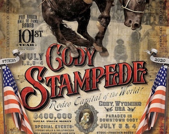 Cody Stampede Rodeo Vintage Poster Western Trick Riding - Etsy