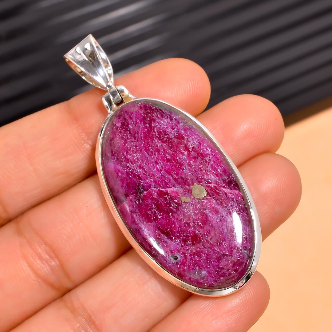 Natural Kashmir Ruby Gemstone Pendant, 925 Sterling Silver, Handmade ...
