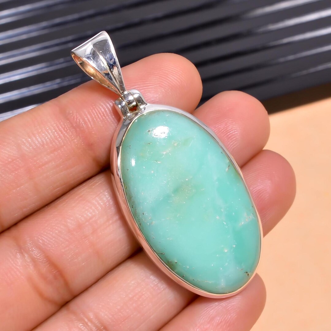 Handcrafted Variscite Necklace in Silver Pendant Unique Handmade 925 ...