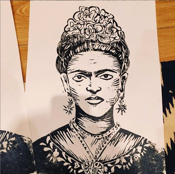 Frida Kahlo Lino Print Frida Kahlo Print Frida Kahlo Wall - Etsy