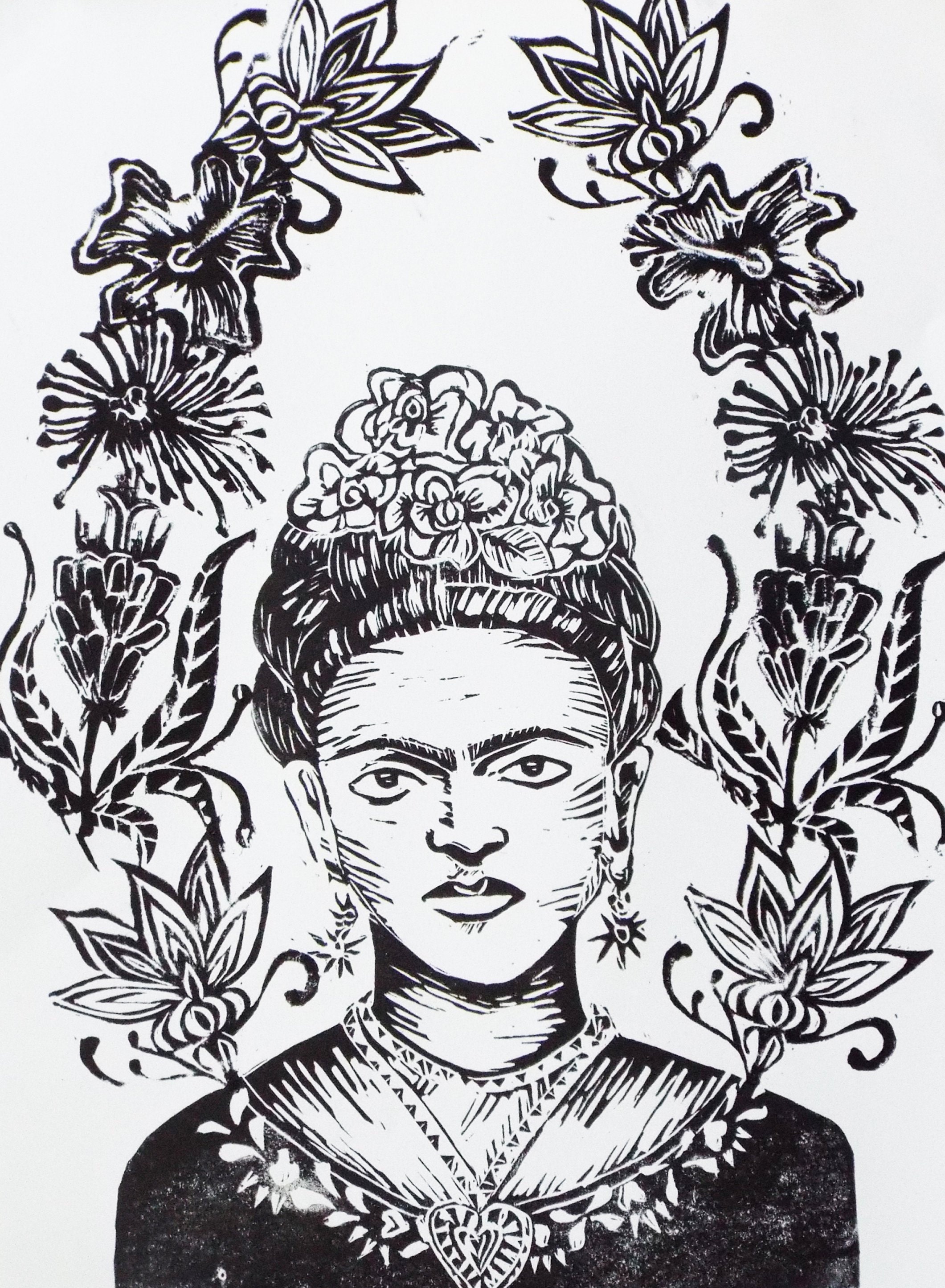 Frida Kahlo Lino Print Frida Kahlo Print Frida Kahlo Wall - Etsy