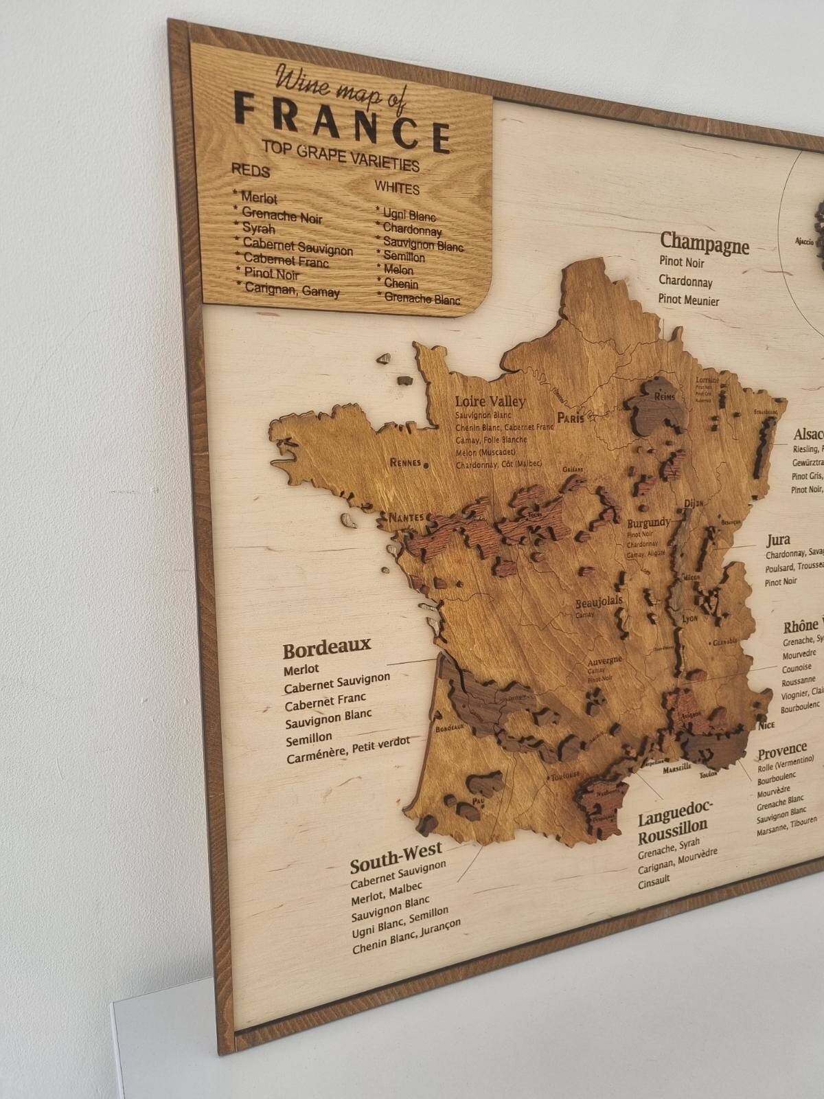 Wine Region Map France, Winelovers Gift, Wine Cellar Accessories ...
