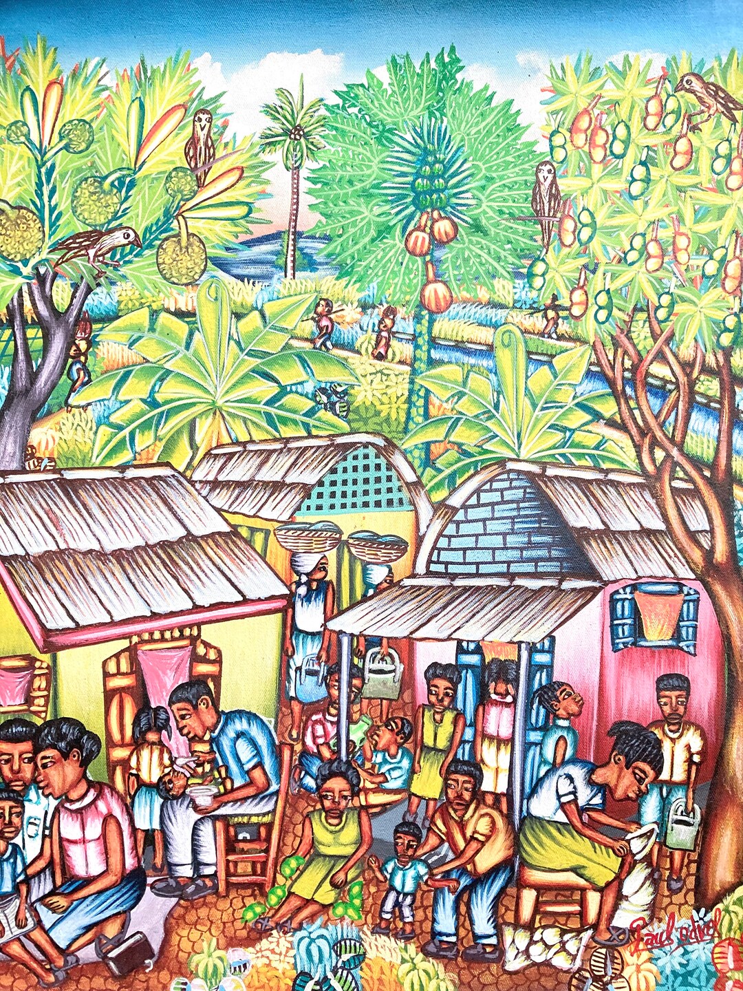 Original Fair Trade Painting Haiti Colorful Haitian People Naive Folk ...