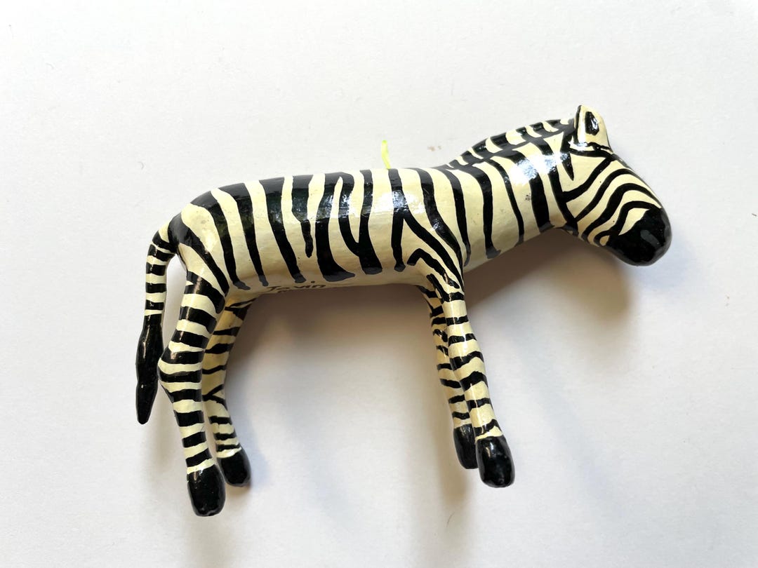 Folk Art Hand Carved Wood Animal Haiti Painted Zebra Figurine Ornament ...