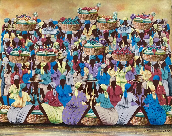 Haiti Painting Haitian Market Day Village Life Haitian Naive Folk Art ...