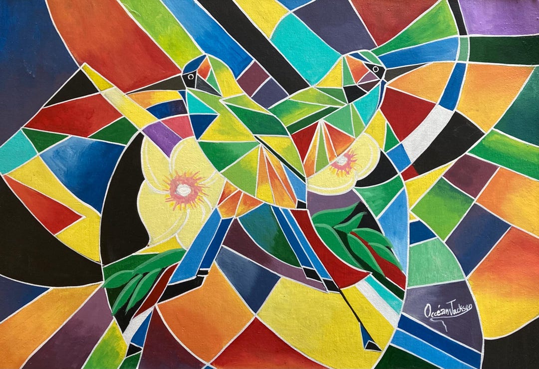 Haiti Painting Haitian Abstract Boho Bird Mosaic Original Haitian Naive ...