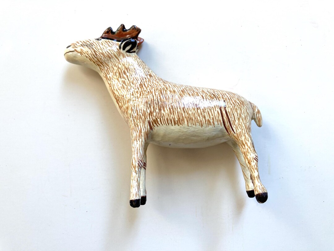 Folk Art Hand Carved Wooden Animal Haiti Painted Reindeer Deer Figurine ...