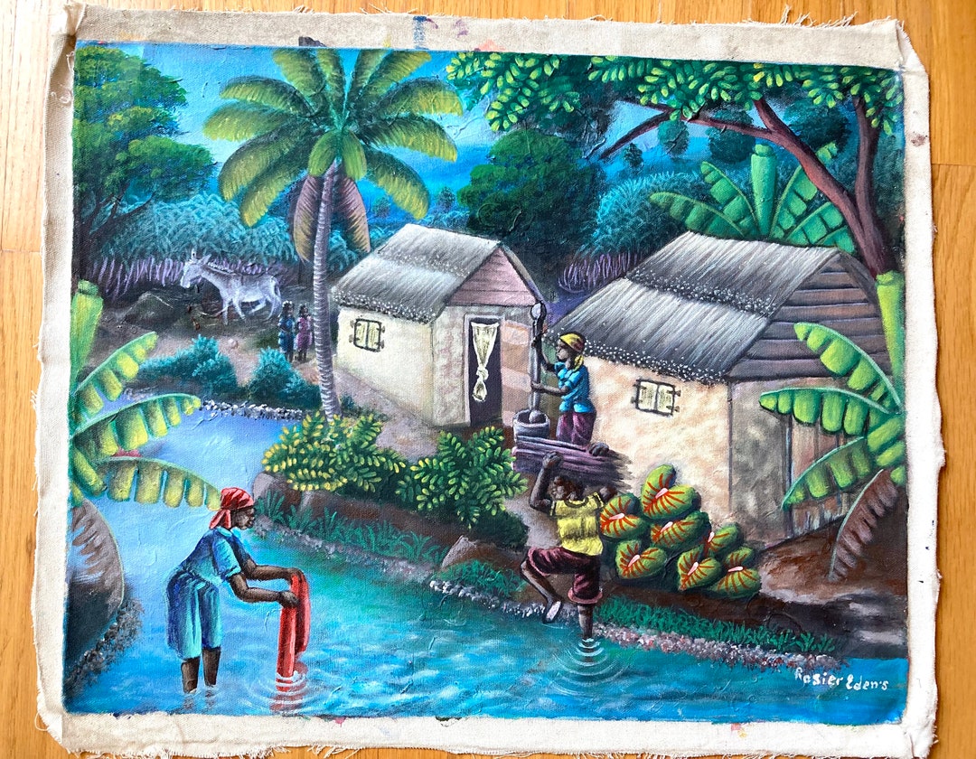 Original Painting From Haiti Everyday Life People Village Boho Haitian ...