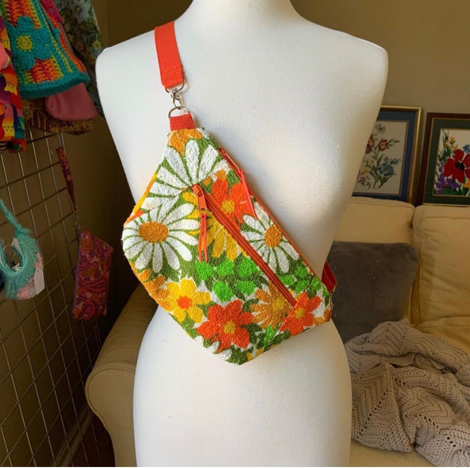 Upcycled Sling Bag Vintage Terrycloth Fabric Sling Bag Fanny Pack Bum ...